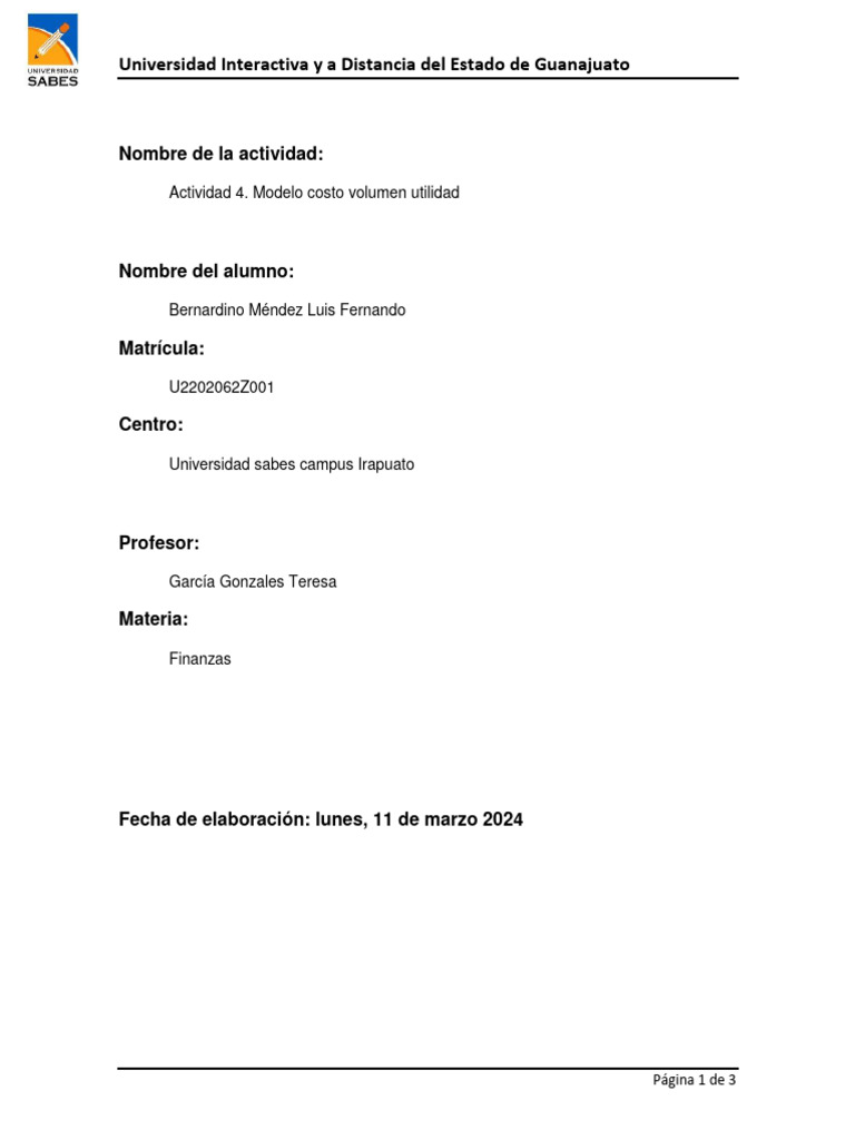 Act4 Foro Modelo Costo Volumen Utilidad | PDF | Business | México