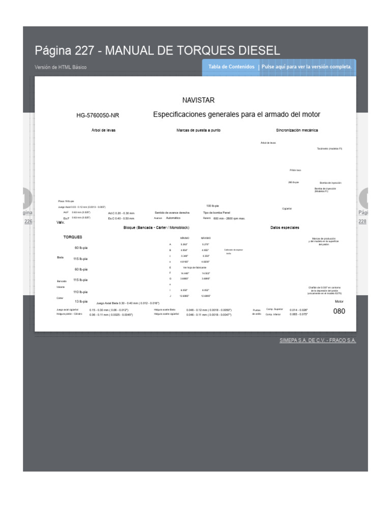 Página 227 - MANUAL DE TORQUES DIESEL | PDF | Pistón | Tecnología del motor