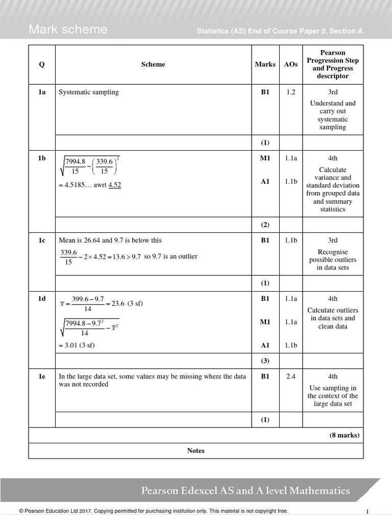 As Maths Eoc Stats Mech Markscheme | PDF | Statistics | Outlier
