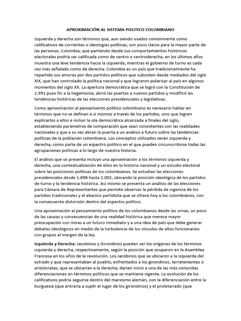 Aproximación Al Sistema Pilítico Colombiano | PDF | Política del ala ...