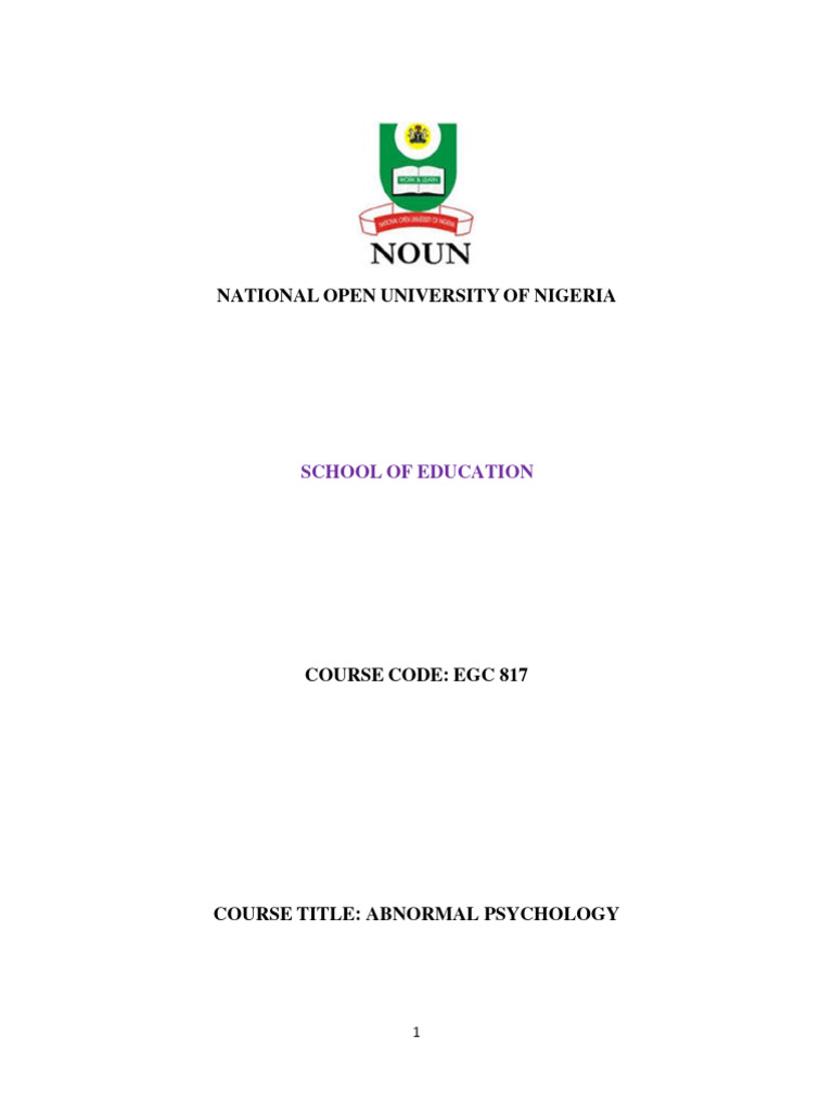Egc 817 Abnormal Psychology Pdf Mental Disorder Abnormal Psychology