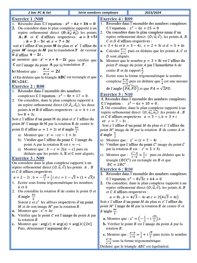 2 Bac PC Complexe | PDF | Nombre complexe | Algèbre générale
