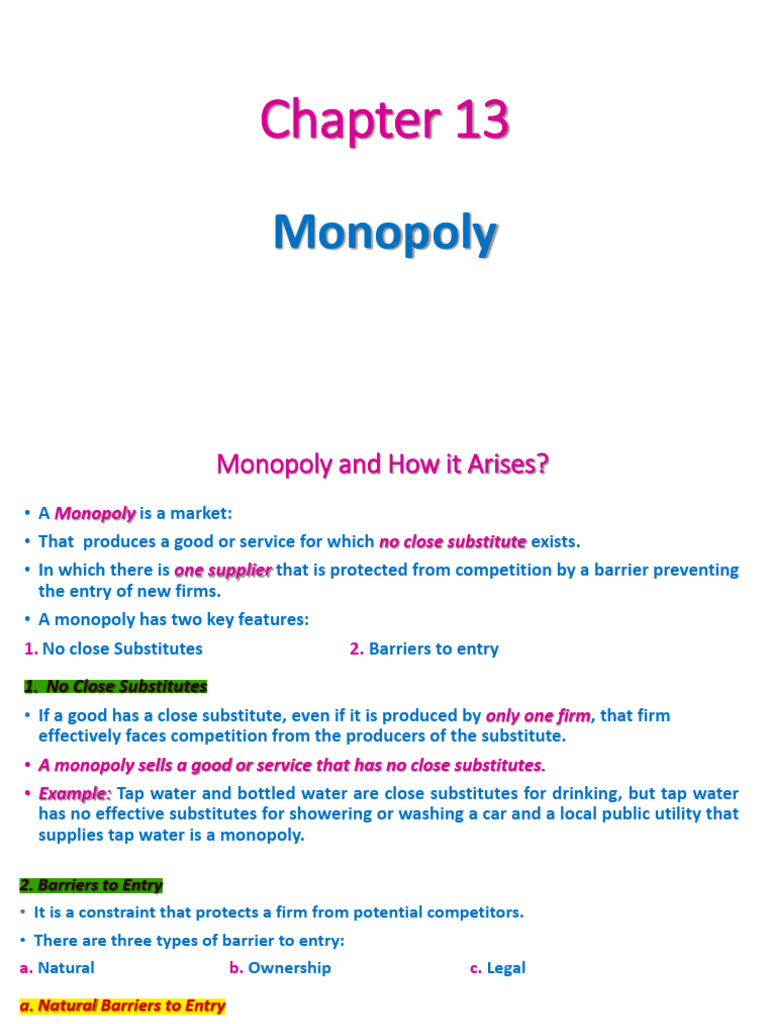 Micoreconomics Chapter 13 - Monopoly | PDF | Monopoly | Profit (Economics)