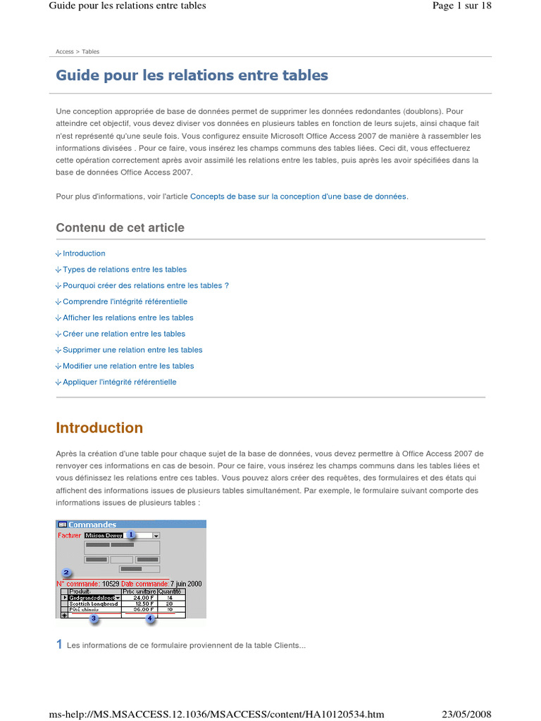 Relations entre tables dans Access 2007 | PDF | Microsoft Access | Base ...