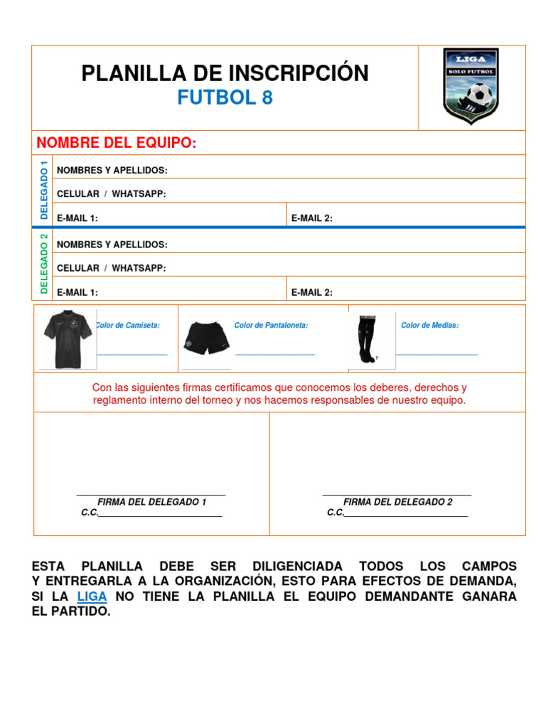 Planilla-Inscripcion-F8_Solo-futbol | PDF
