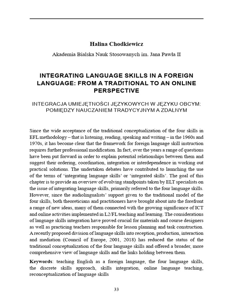 Integrating Language Skills in a Fo | PDF | English As A Second Or Foreign Language | Second ...
