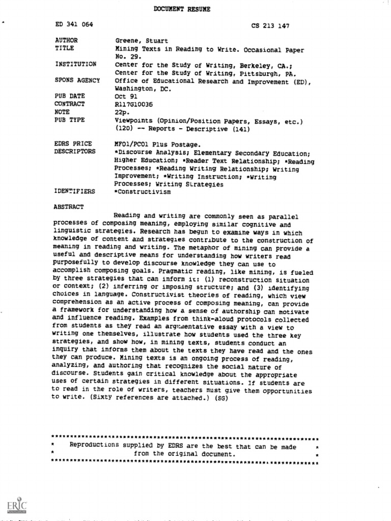 Mining Texts in Reading To Write Occasio | PDF | Reading Comprehension ...