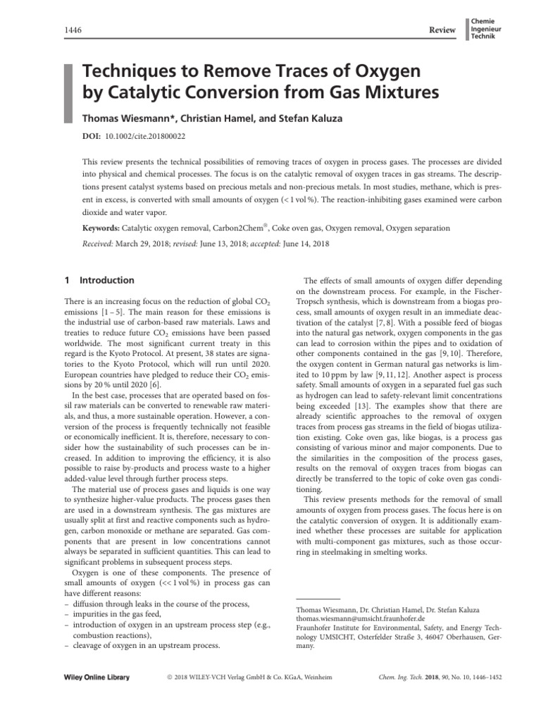 Techniques to Remove Traces of Oxygen | PDF | Catalysis | Methane