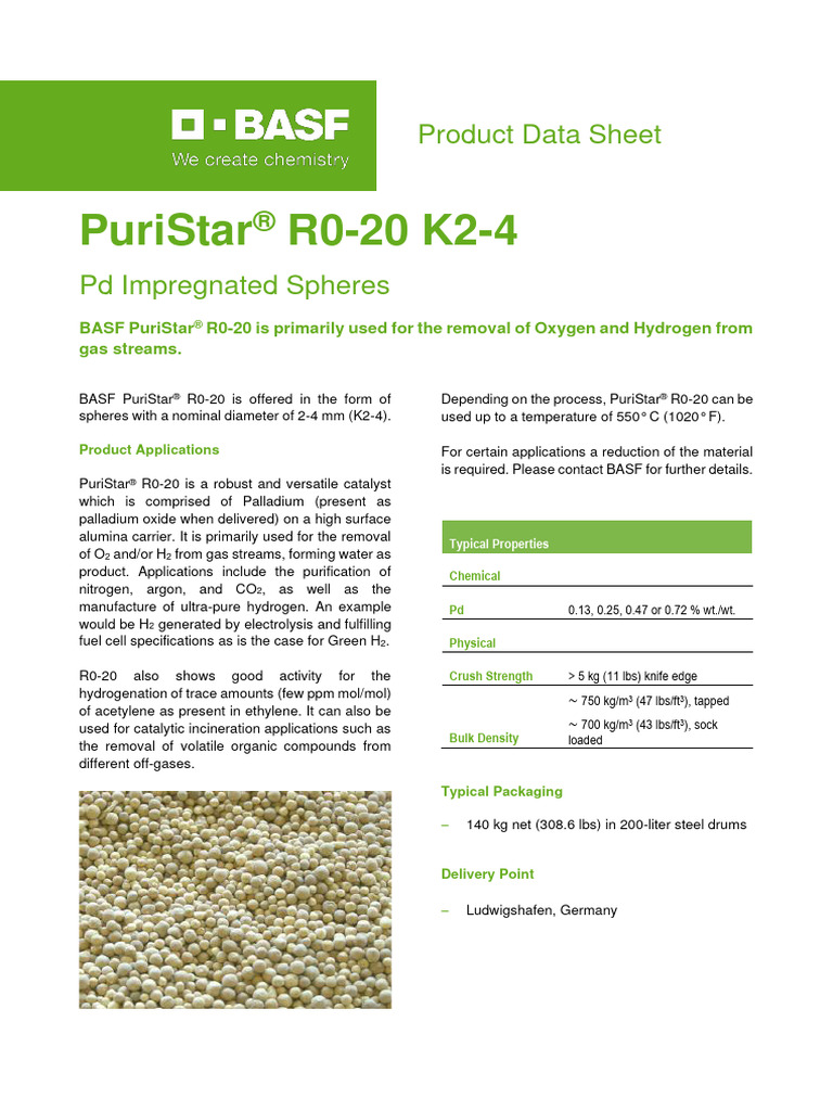 BASF PuriStar® R0-20 Product Overview | PDF | Palladium | Hydrogen