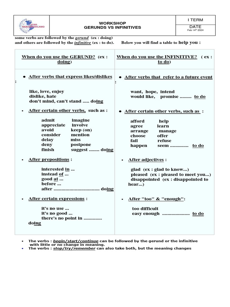 Gerunds Vs Infinitives Workshop | Download Free PDF | Verb | Language ...