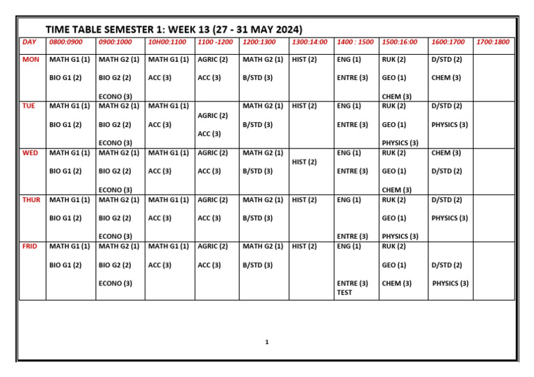 Timetable Week 13 | PDF | Science & Mathematics | Technology & Engineering