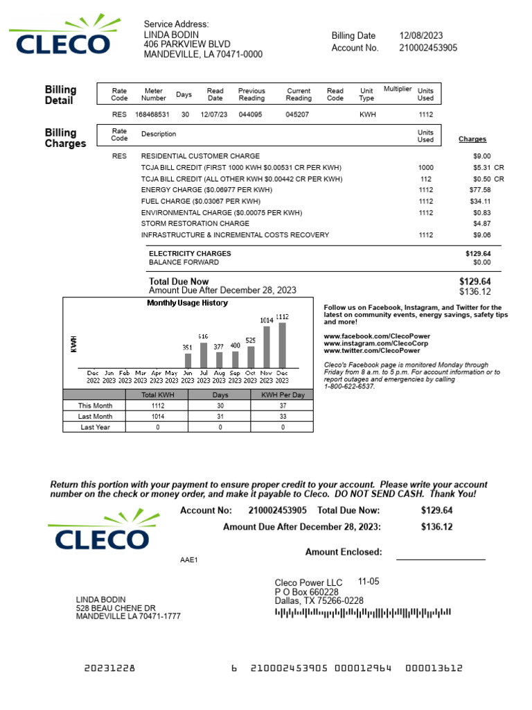 2023 - 12 - 08 CLECO Condo | PDF | Power (Physics) | Electric Power