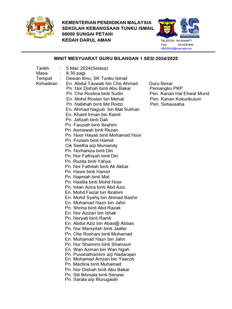 Mesyuarat Guru Kali Ke1 - 2024 | PDF