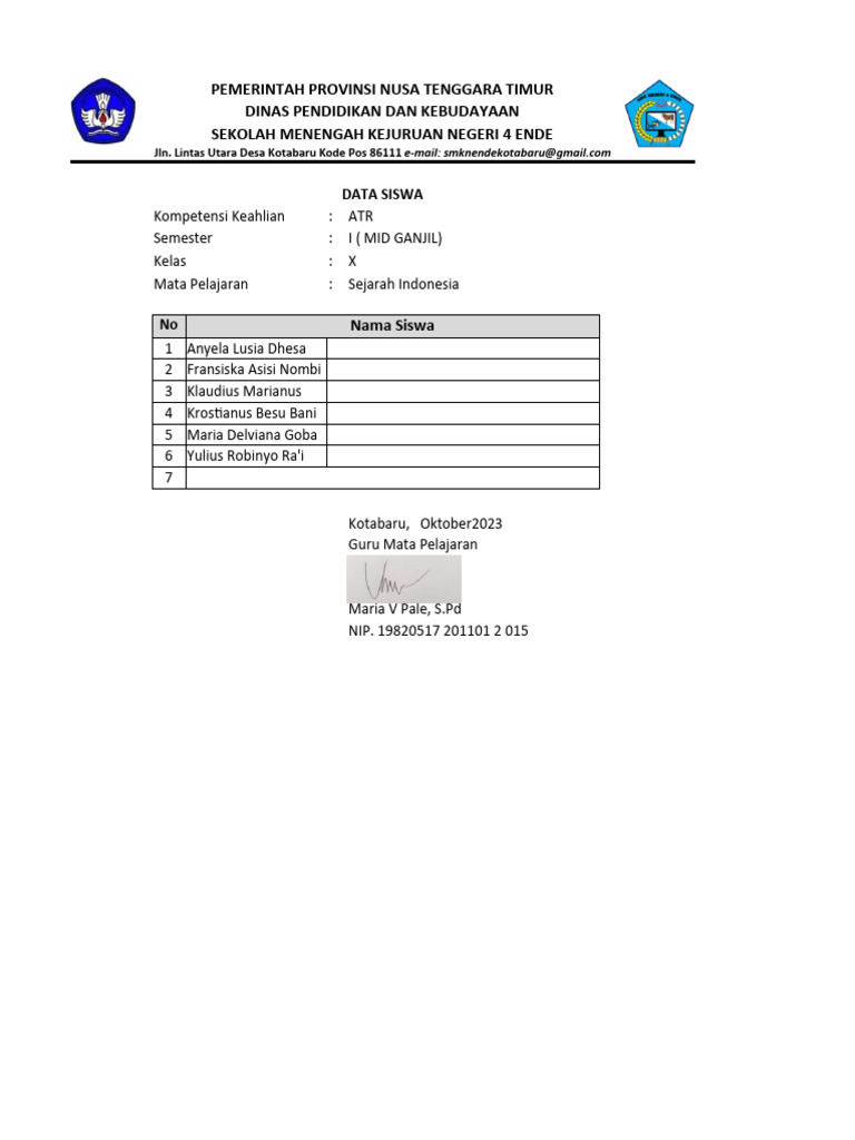 Format Nilai Mid X ATR | PDF