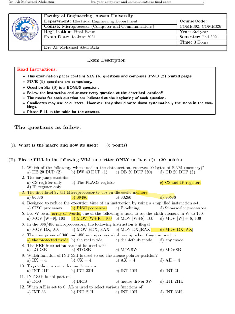 Final Exam 2022 - ECE&CSE | PDF | Computer Science | Digital Electronics