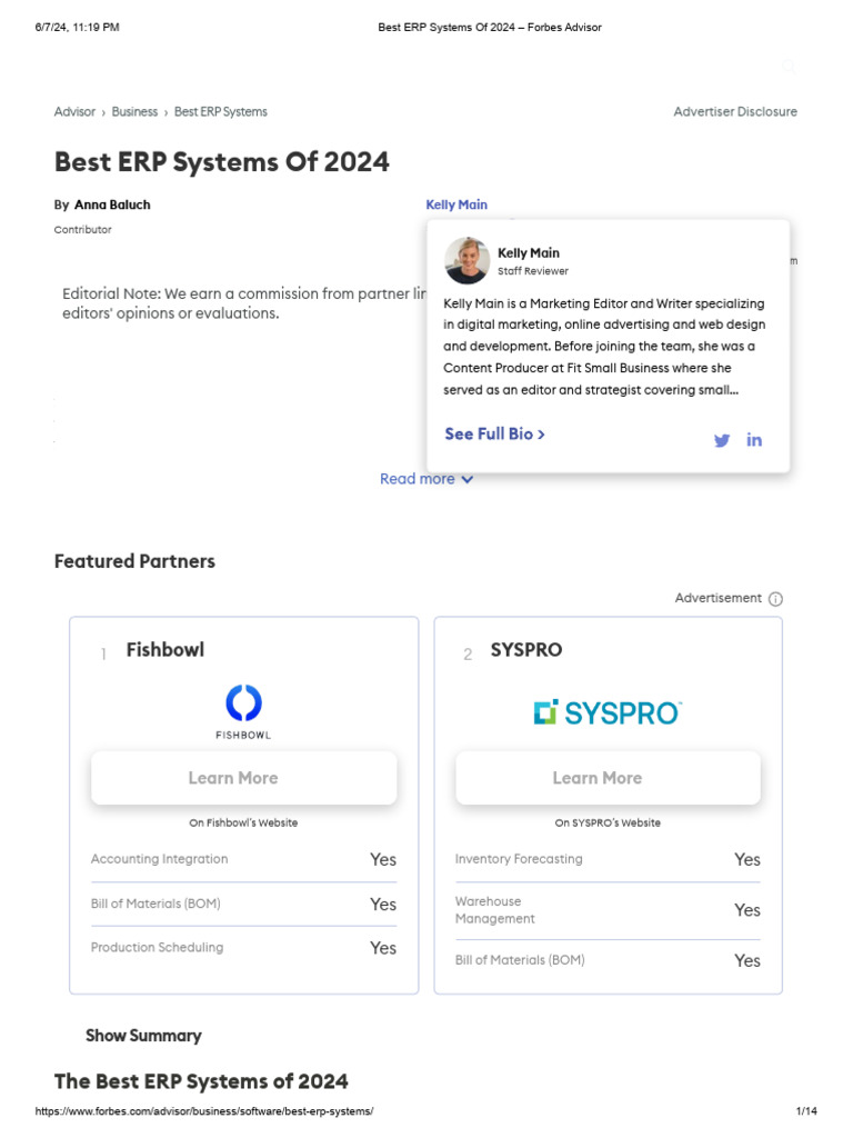 Best ERP Systems of 2024 - Forbes Advisor | PDF | Enterprise Resource ...