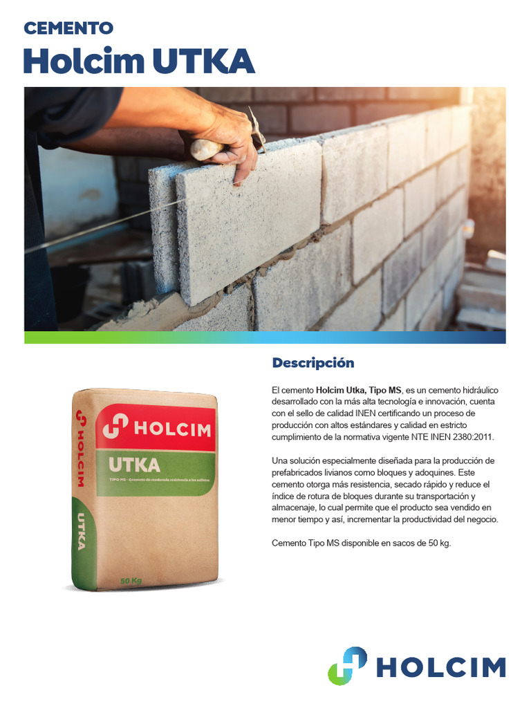 Cemento Holcim Utka Tipo MS | PDF | Cemento | Hormigón