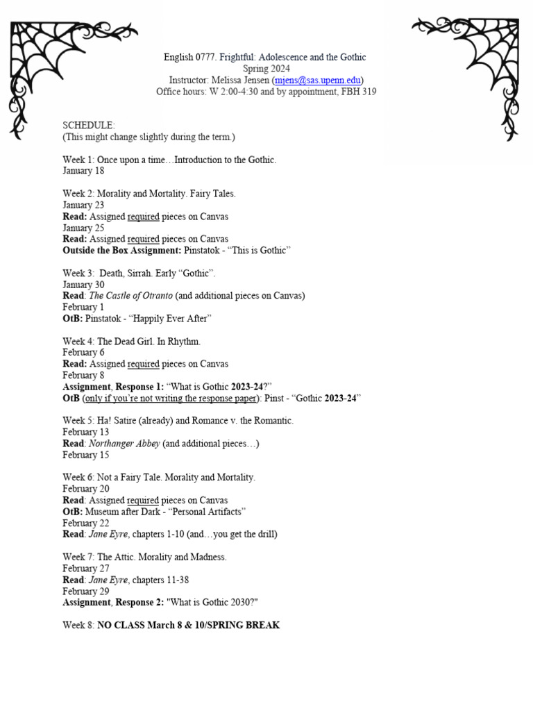 Gothic Literature Course Syllabus | PDF | Gothic Fiction