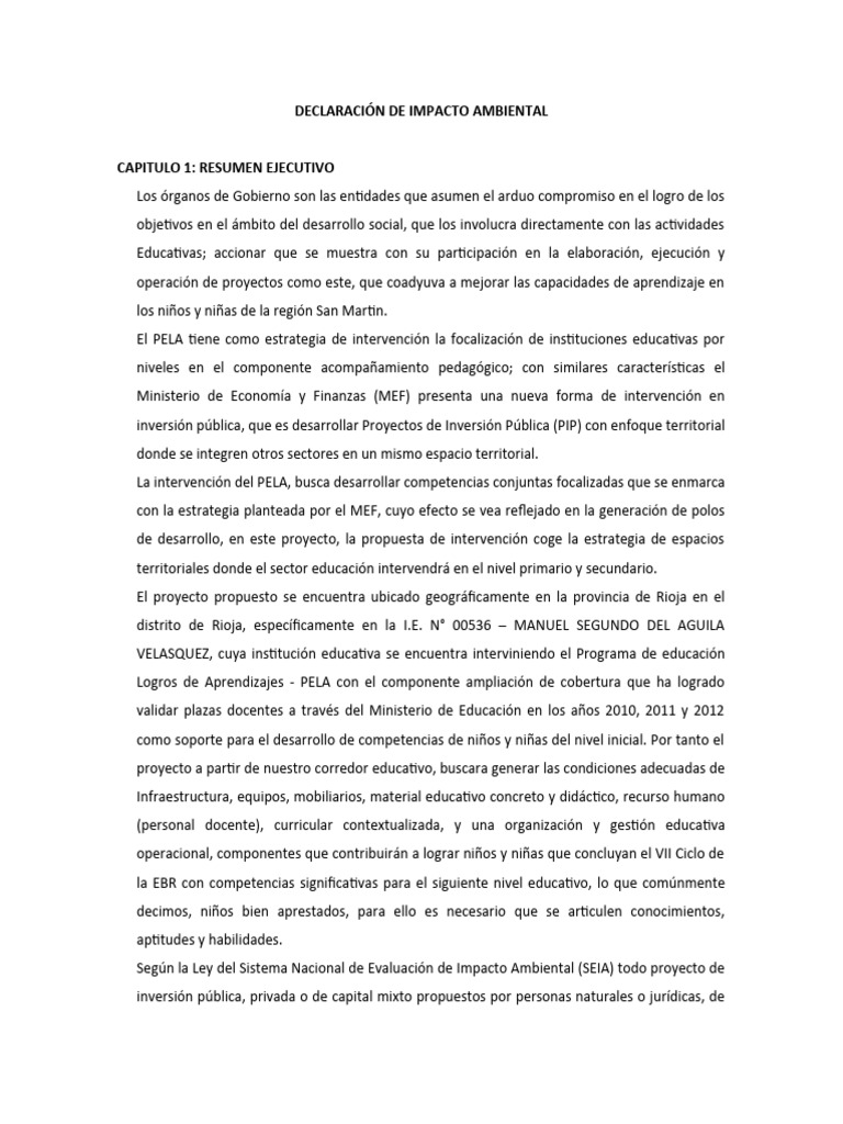 Declaración de Impacto Ambiental | PDF | Evaluación de impacto ...