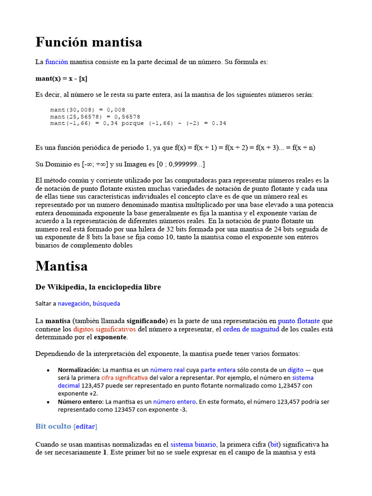 Función mantisa | Descargar gratis PDF | Poco | Aritmética