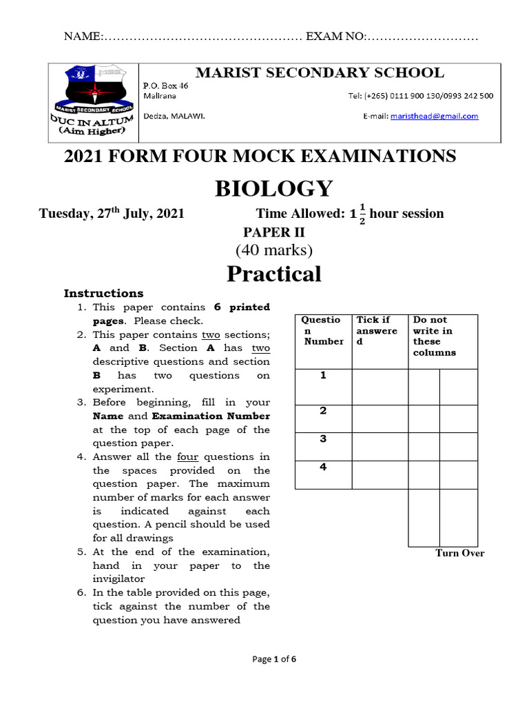 Form Four Bio Paper II | PDF