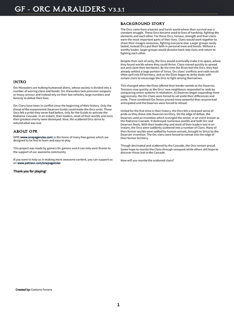 GF - Orc Marauders 3.3.1 | PDF | Machine Gun | Dwarf (Dungeons & Dragons)