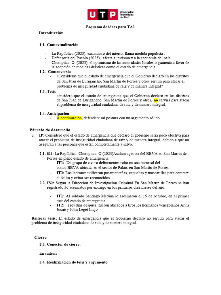 Esquema de Ideas para TA1 | PDF | Justicia | Crimen y violencia