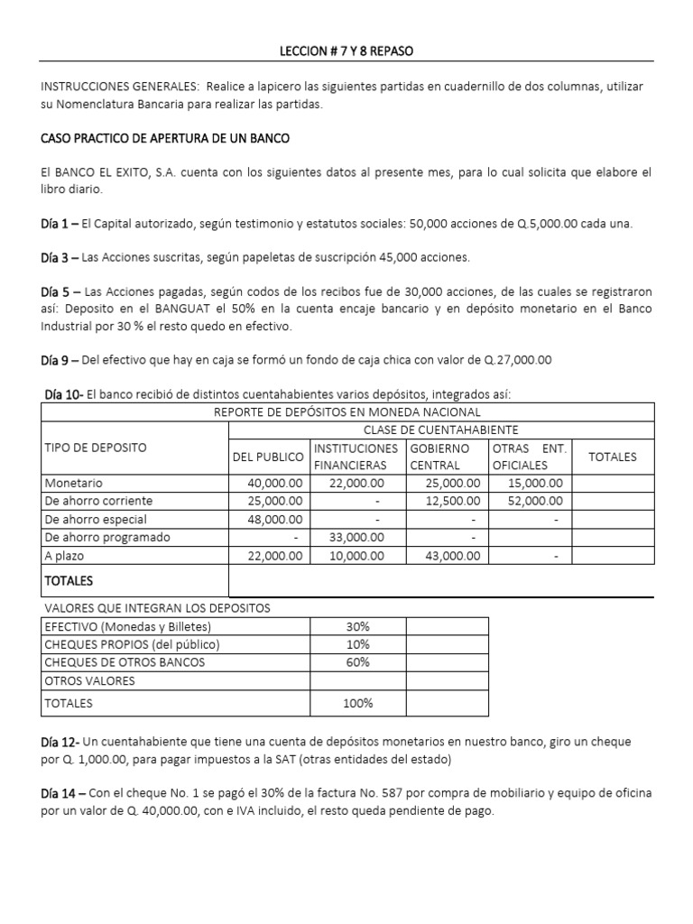 Leccion 7 y 8 Repaso | PDF | Bancos | Cheque
