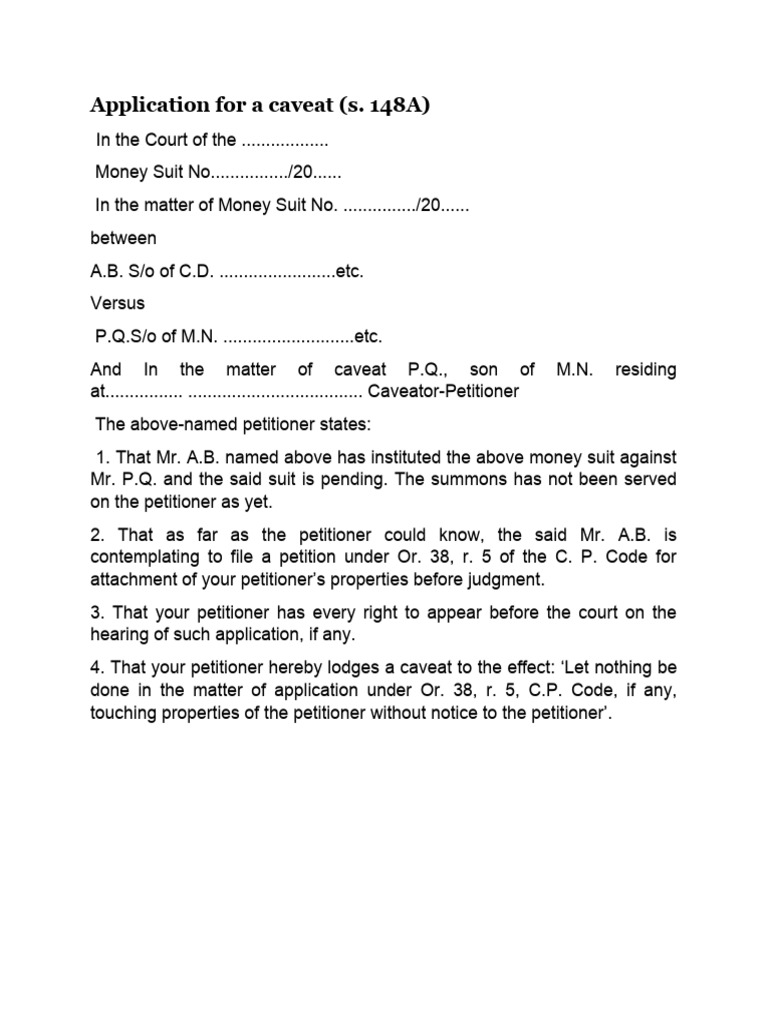 Application For A Caveat | PDF | Law