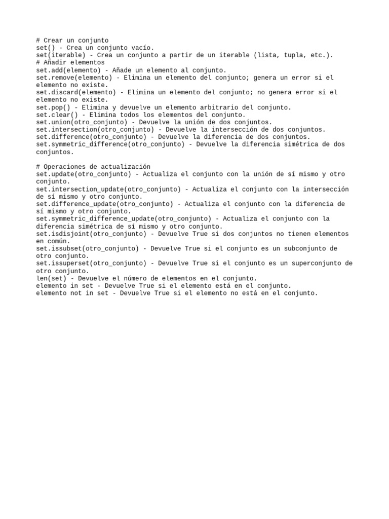 Operaciones y Métodos de Conjuntos en Python | PDF