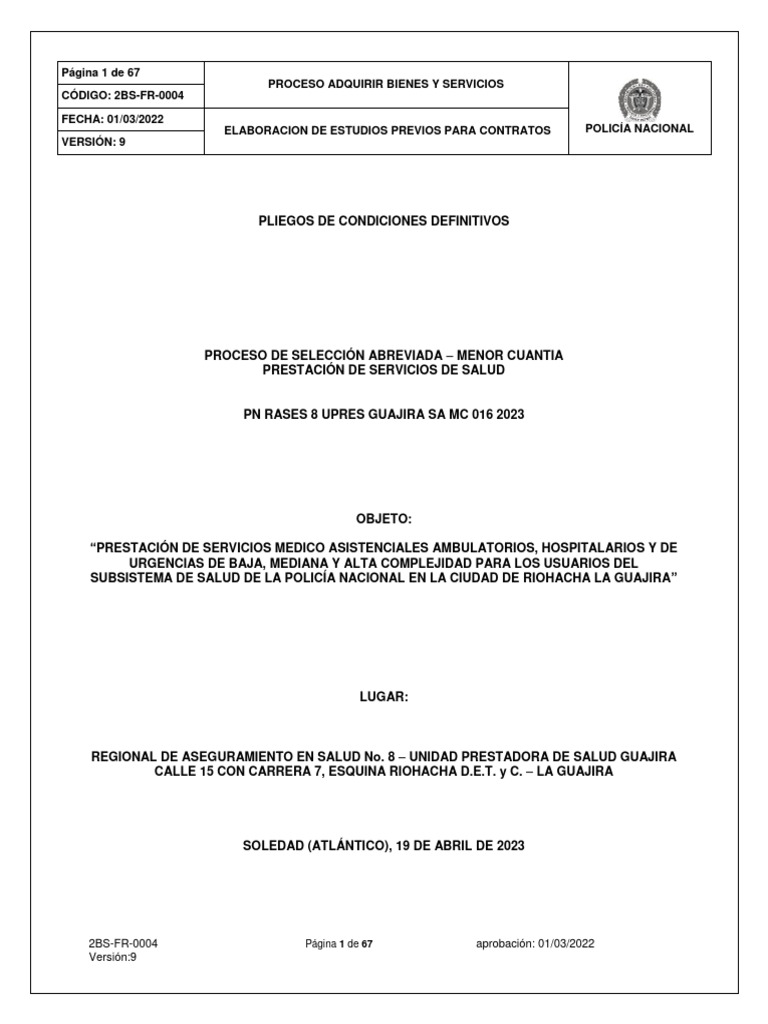 Pliego de Condiciones DEFINITIVOS | Descargar gratis PDF | Documento de identidad | Pensión