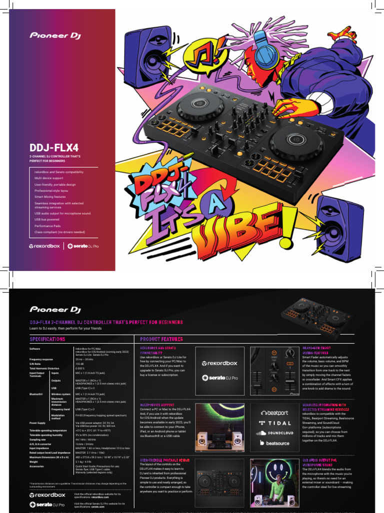 Pioneer DDJ-FLX4 Specifications Overview | PDF | Disc Jockey | Usb