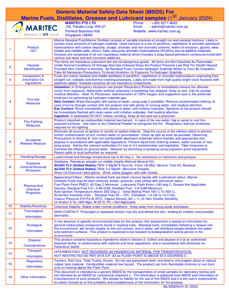 Maritec MSDS 2024 | PDF | Petroleum | Fuel Oil