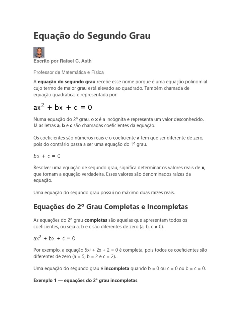 Equação Do Segundo Grau | PDF | Equações | Equação quadrática