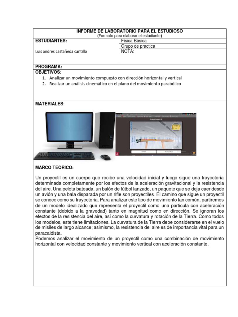 Formato para Laboratorio para Física Docx (1) - 1 | PDF | Cinemática | Velocidad
