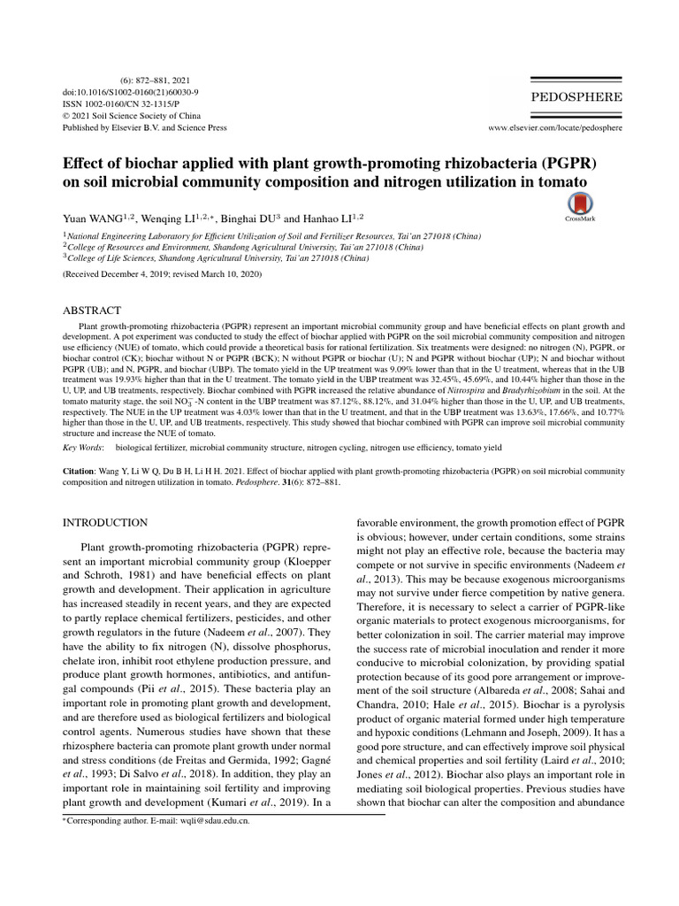 Effect of Biochar Applied With Plant Growth-Promoting Rhizobacteria (PGPR) On Soil Microbial ...