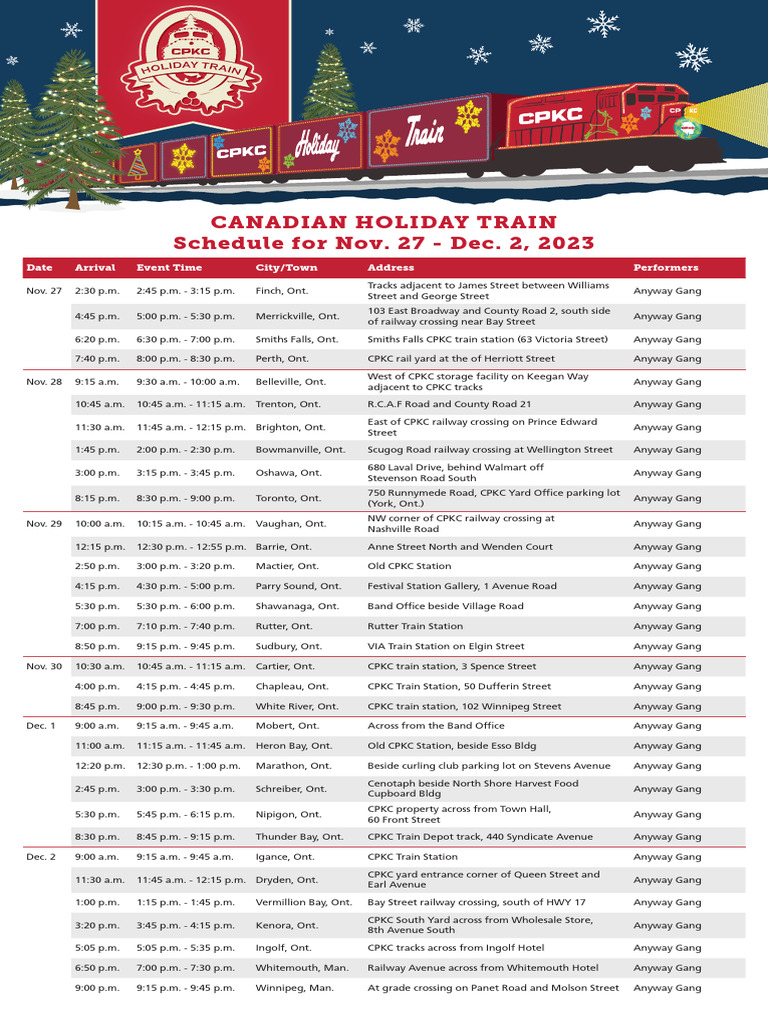 2023 Canadian Holiday Train Schedule | PDF | Transport Infrastructure ...