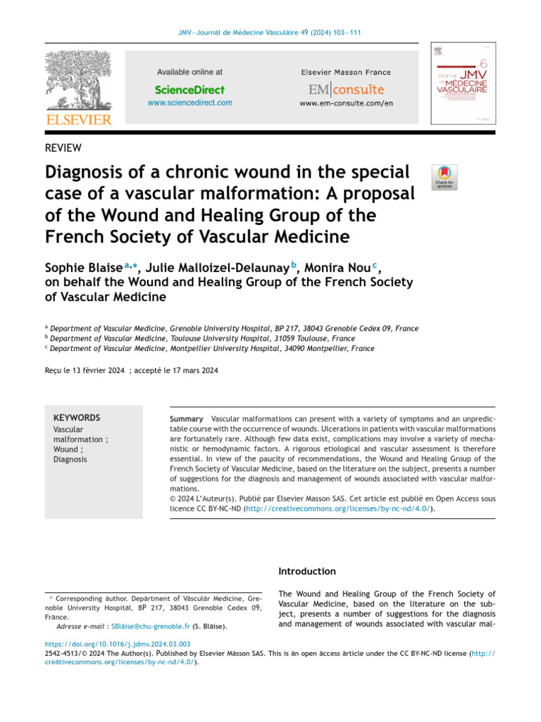 Diagnosis of A Chronic Wound in The Special Case of A Vasc - 2024 - JMV ...