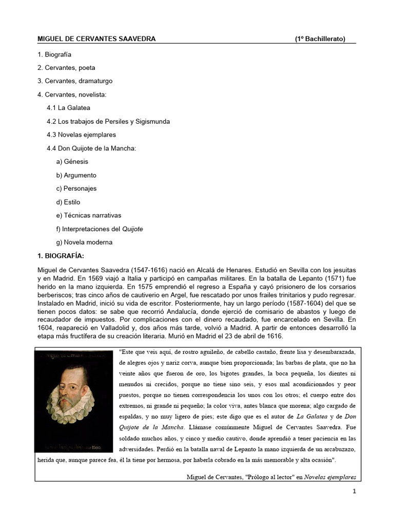 MIGUEL DE CERVANTES - Docx Apuntes | PDF | Don Quijote | Miguel De ...
