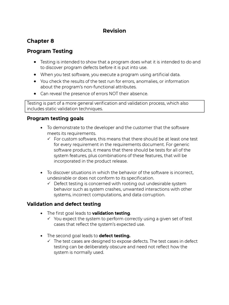 Chapter 8 Revision | PDF | Software Testing | Unit Testing