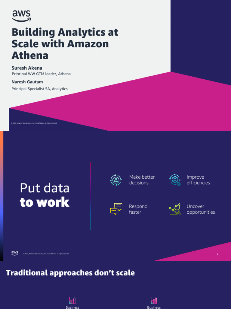 DMWQ1D4S3T1 - Building Analytics at Scale With Amazon Athena | PDF | Amazon Web Services | Databases