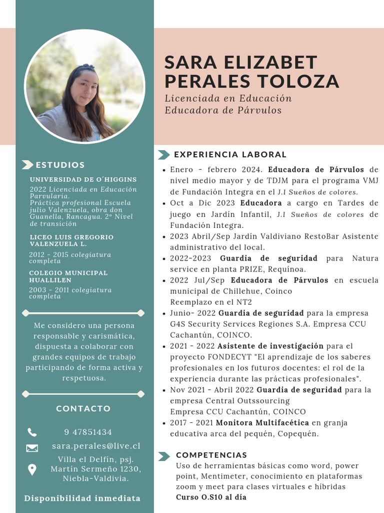 CV Sara Perales 2024 | PDF | Educación de la primera infancia | Etapas ...