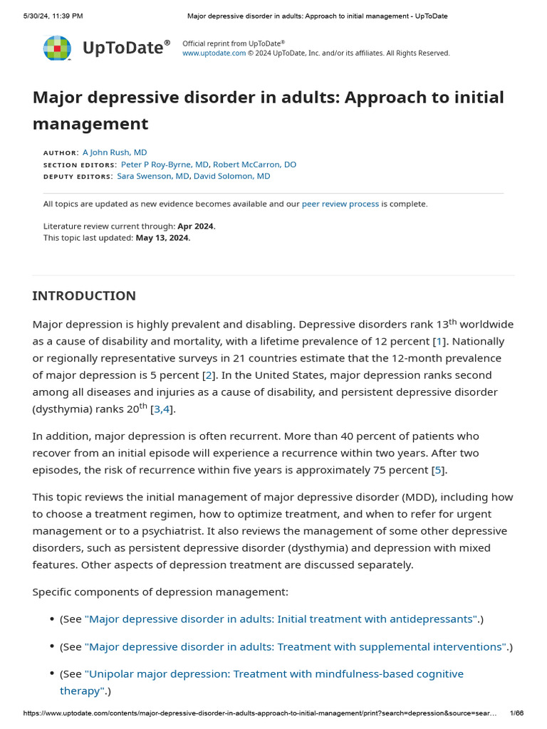 Major Depressive Disorder in Adults - Approach To Initial Management ...