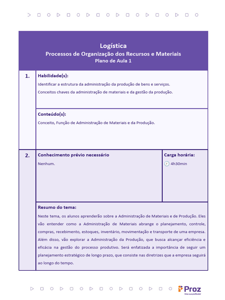 Tema 01 Processos Organizao Recursos Materiais LOGSTICAProz NOVOTEC ...