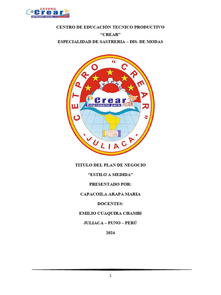 CAPACOILA ARAPA MARIA Cepro Crear 5 | PDF | Mercado (economía) | Al por ...