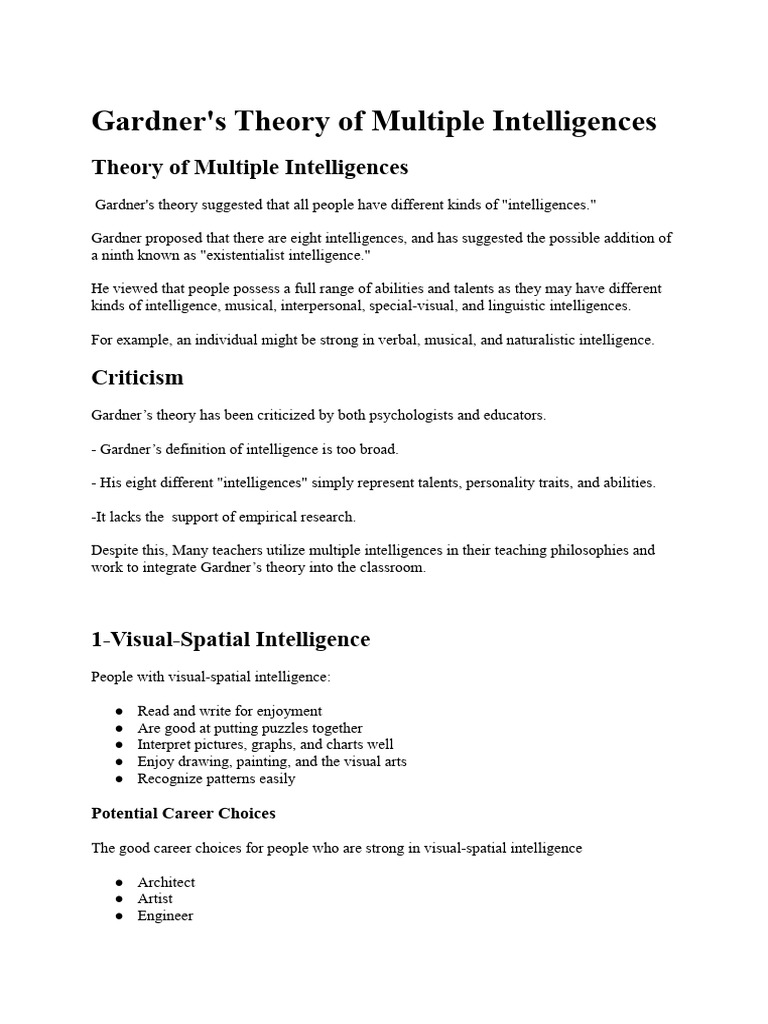 Understanding Gardner's Multiple Intelligences | PDF | Intelligence | Cognition
