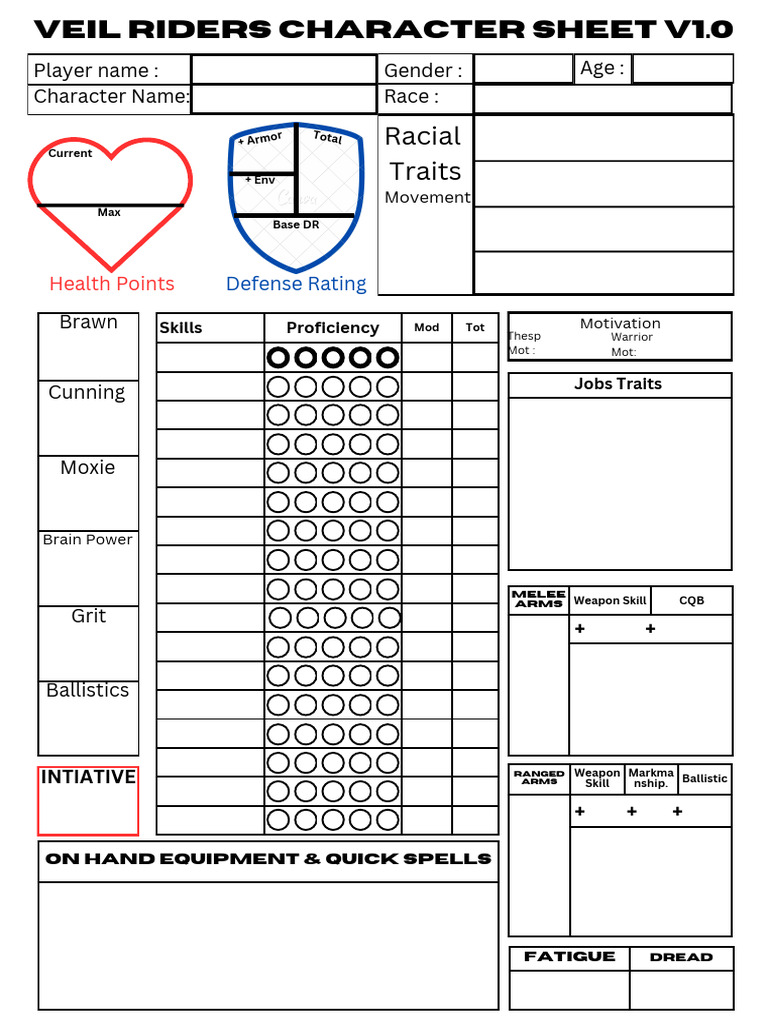 Veil Riders Character Sheet | PDF | Ballistics | Projectile Weapons