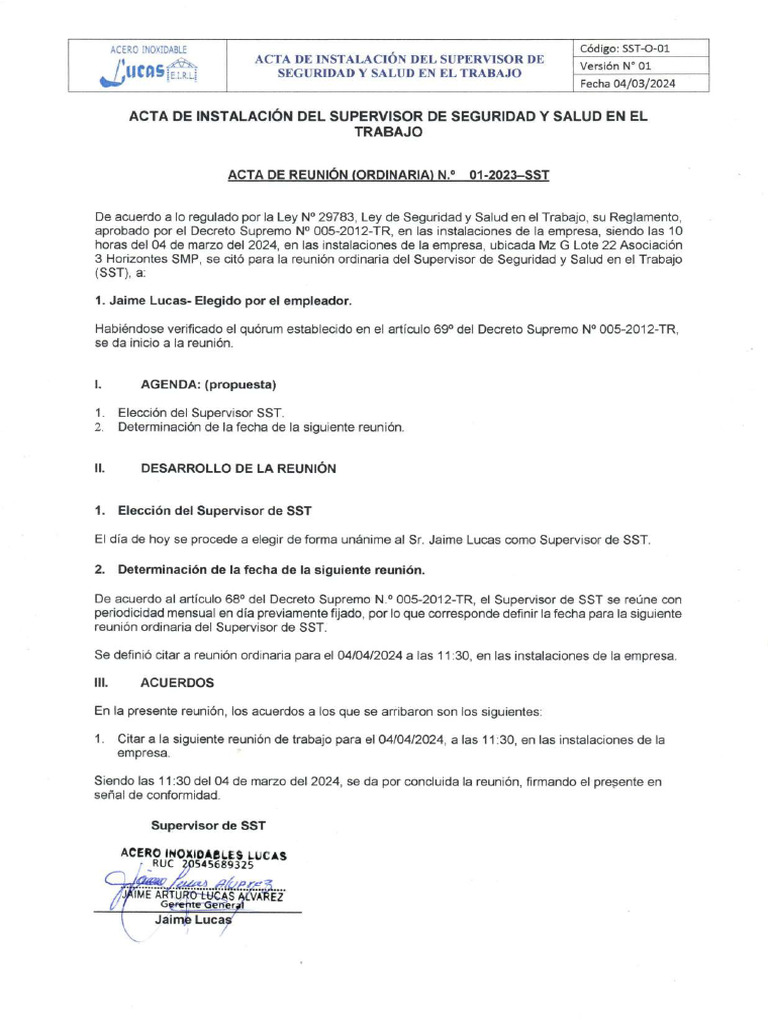 ACTA DE CONSTITUCION DEL COMITE SST | PDF
