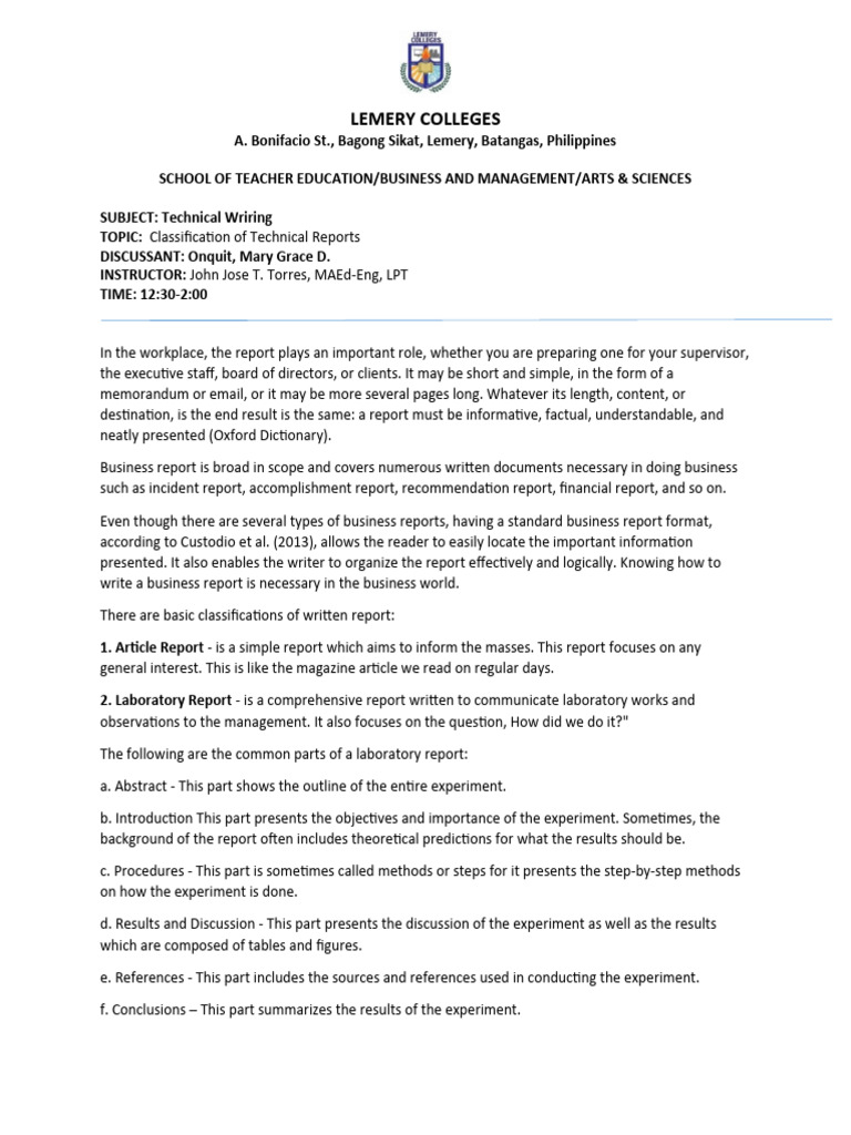 Classification of Technical Reports | PDF | Information | Experiment