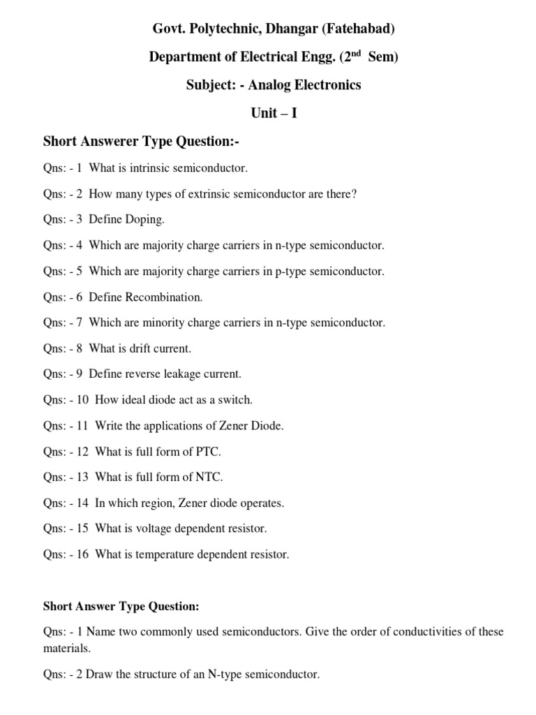Analog Electronics Questions for Semiconductors | PDF